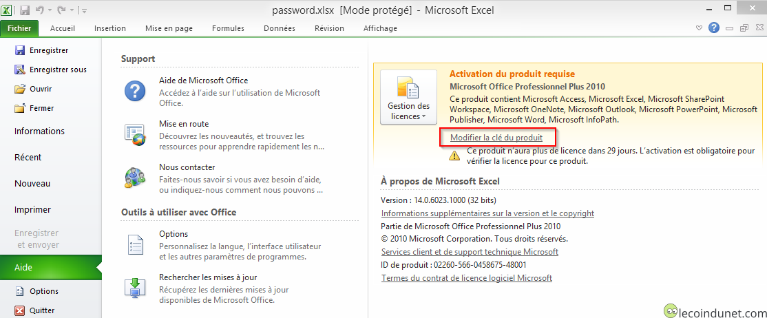 Modifier la clé produit de Microsoft Office - Lecoindunet