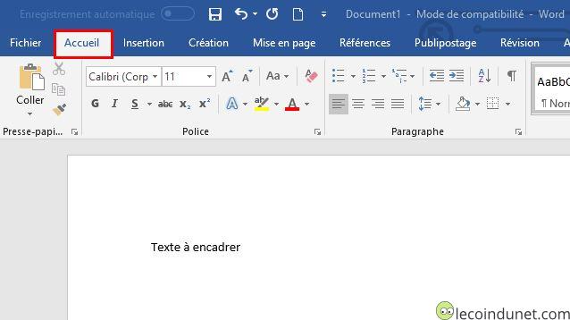 Encadrer un texte avec Word - Lecoindunet