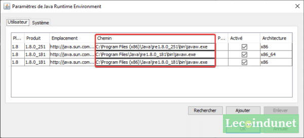 Trouver l'emplacement de Java dans Windows 10 - Lecoindunet