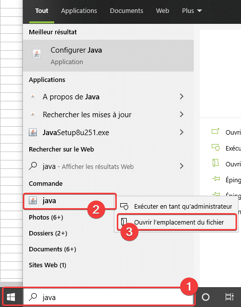 Trouver l'emplacement de Java dans Windows 10 - Lecoindunet