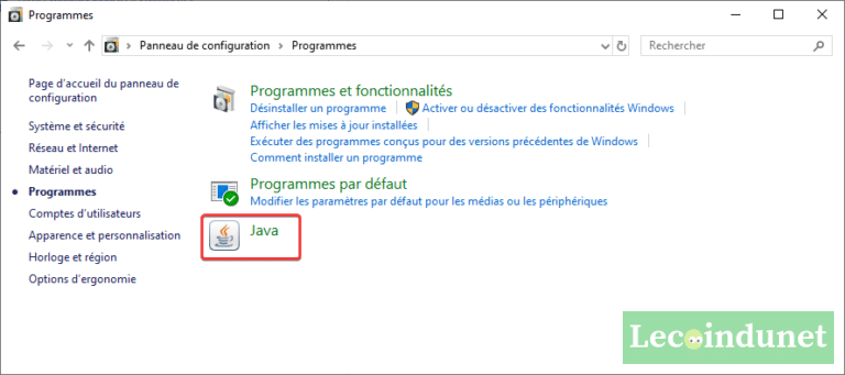 Trouver l'emplacement de Java dans Windows 10 - Lecoindunet