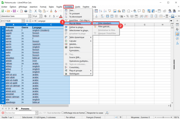 Comment filtrer un tableau LibreOffice ? - Lecoindunet