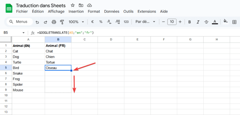 Faire des traductions dans un tableau Google Sheets - Lecoindunet