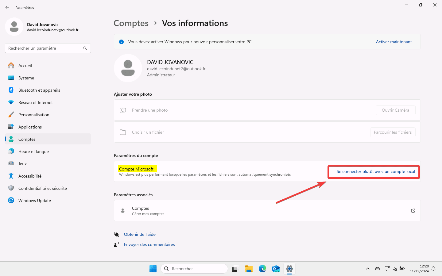 Supprimer le compte Microsoft d'un PC Windows - Lecoindunet